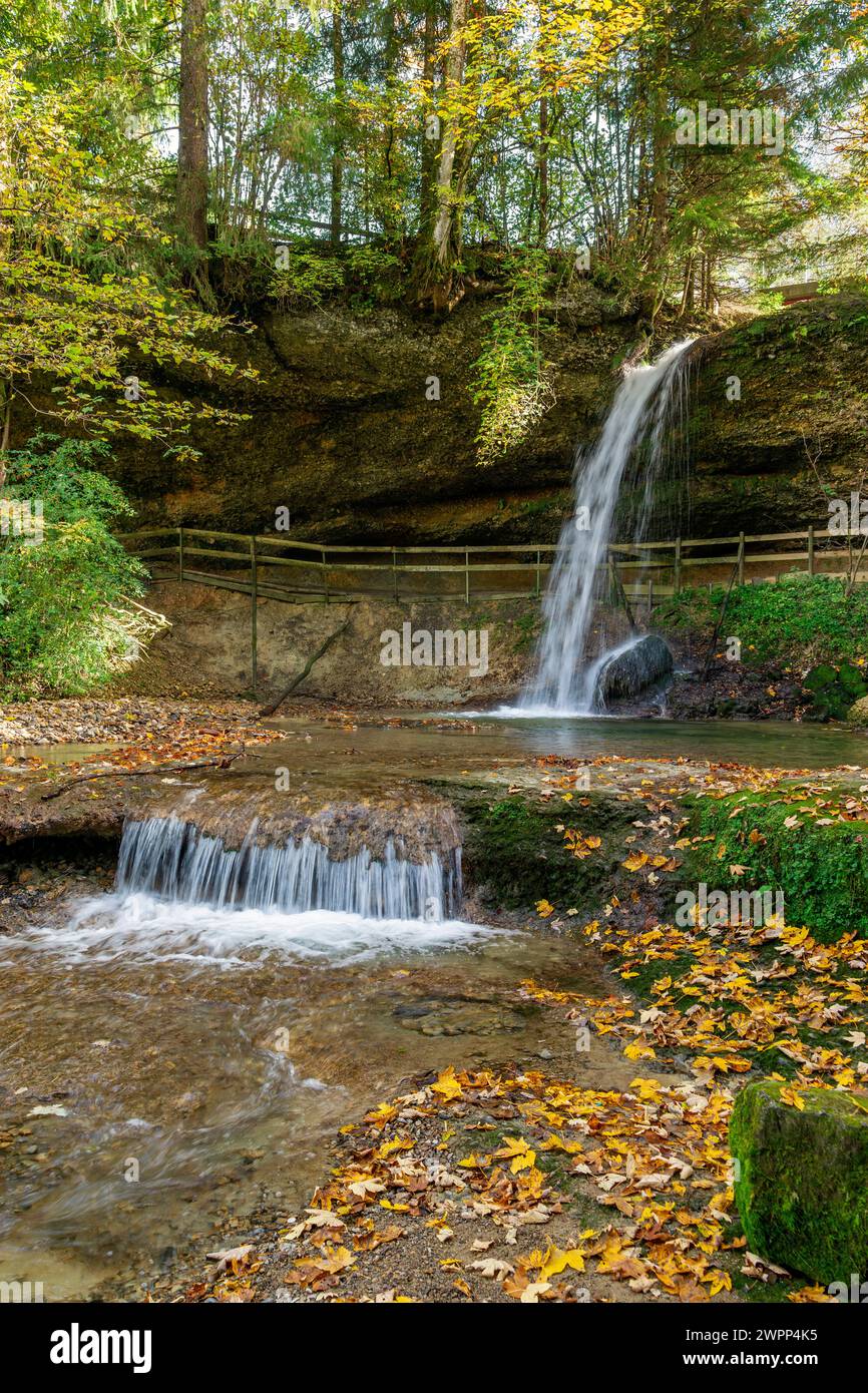 Germany, Bavaria, Scheidegg, Scheidegg Waterfalls, at the 1st waterfall ...