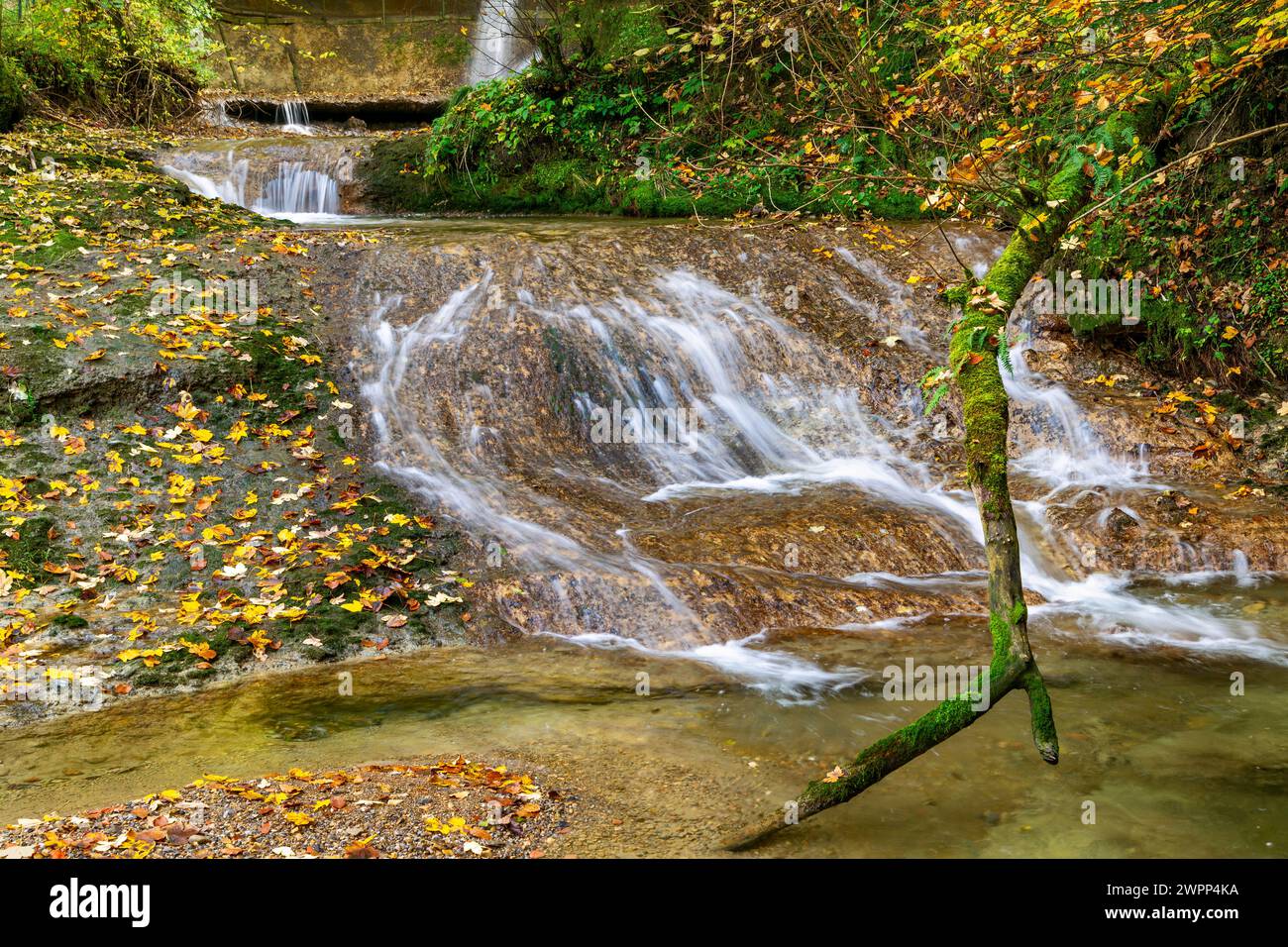 Germany, Bavaria, Scheidegg, Scheidegg Waterfalls, at the 1st waterfall ...