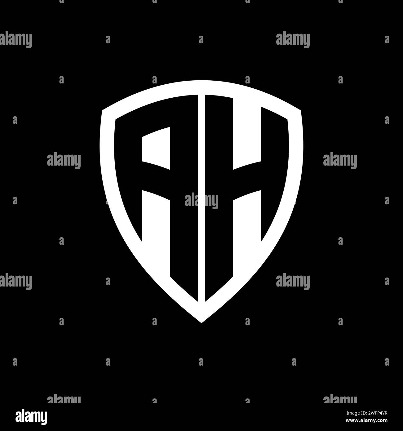 AH monogram logo with bold letters shield shape with black and white color design template Stock ...
