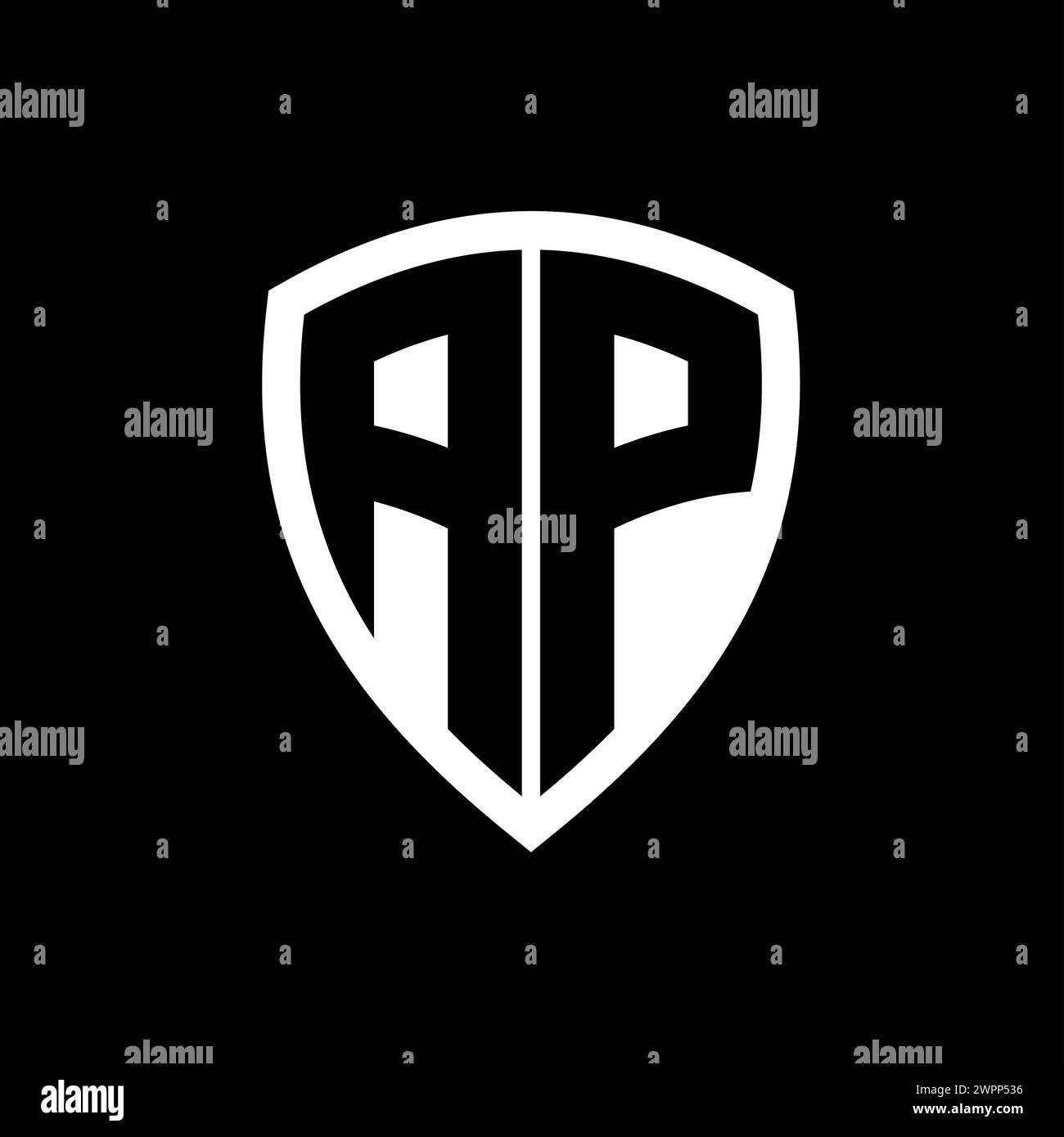 AP monogram logo with bold letters shield shape with black and white ...