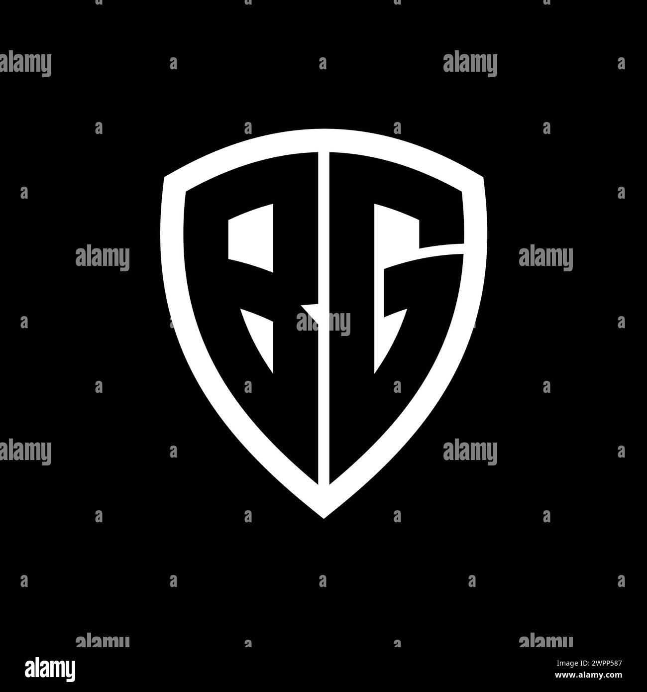 BG monogram logo with bold letters shield shape with black and white color design template Stock ...