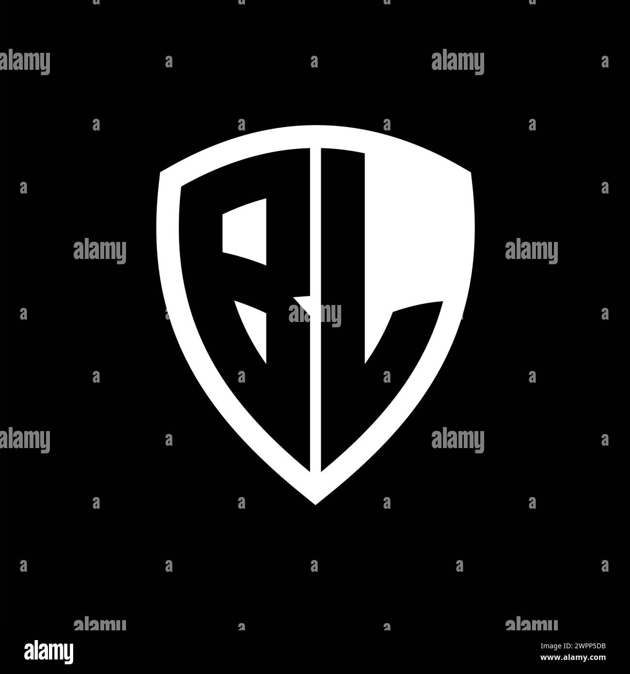 BL monogram logo with bold letters shield shape with black and white ...