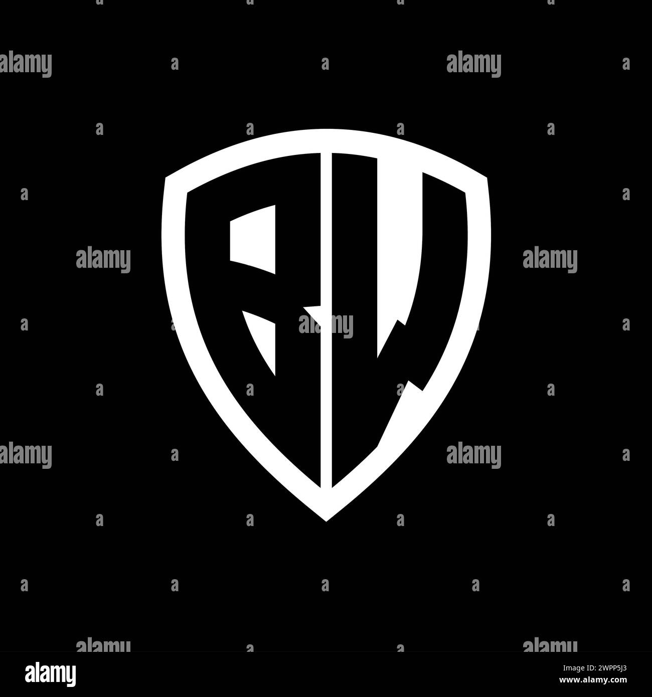 BW monogram logo with bold letters shield shape with black and white ...