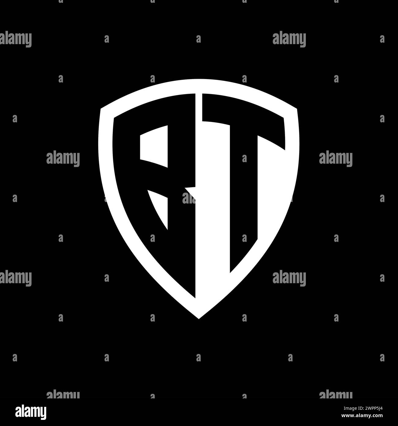 BT monogram logo with bold letters shield shape with black and white ...