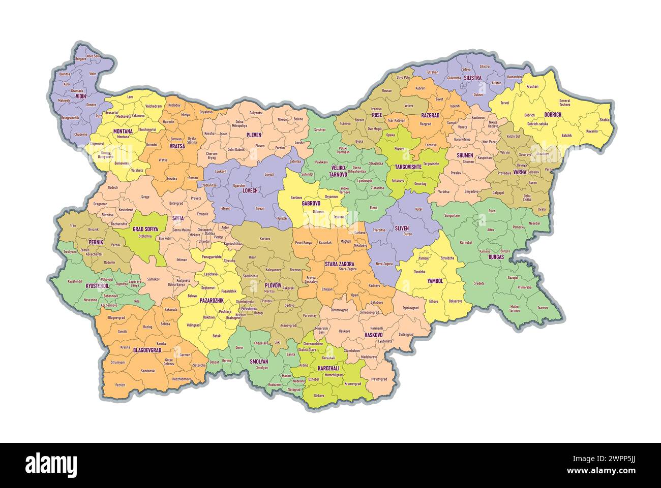 Administrative map of Bulgaria showing regions provinces Stock Vector Image & Art - Alamy