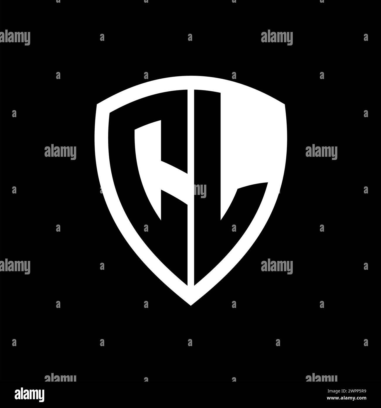 CL monogram logo with bold letters shield shape with black and white ...