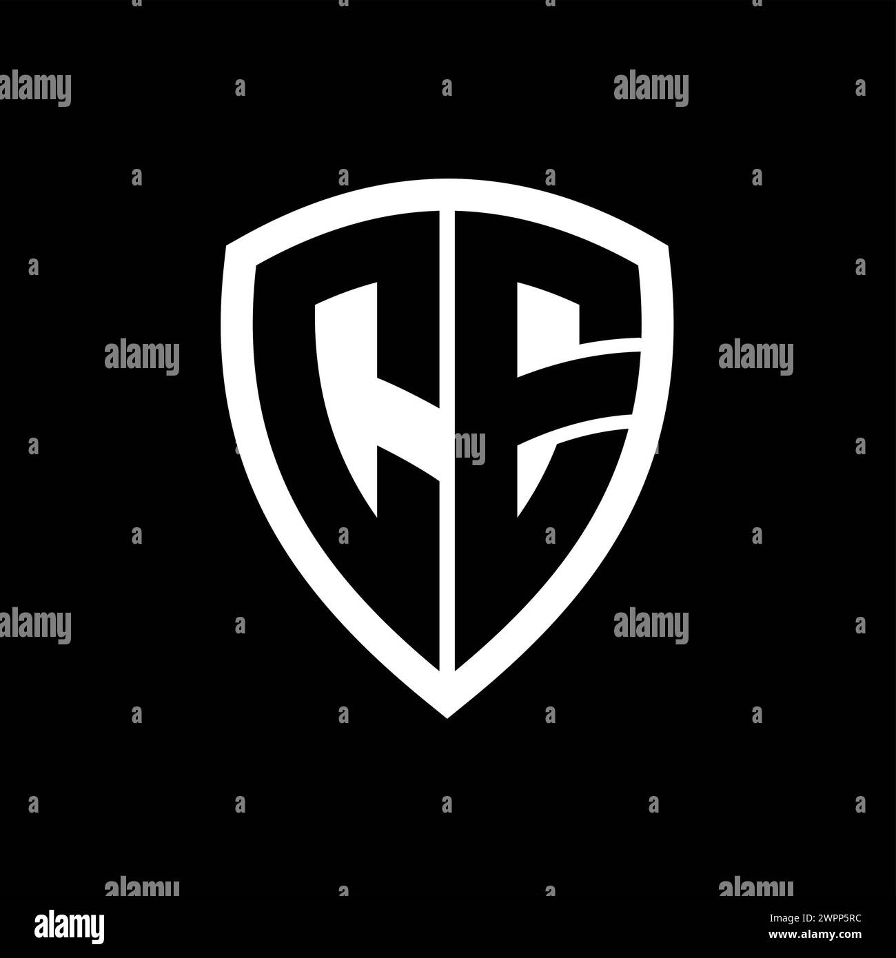CE monogram logo with bold letters shield shape with black and white ...