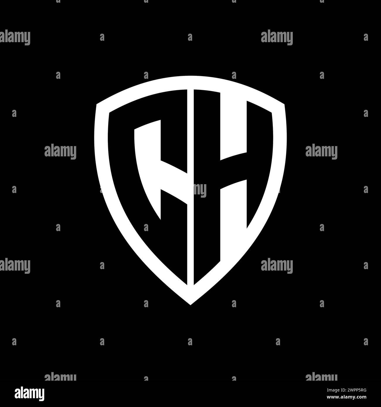 CH monogram logo with bold letters shield shape with black and white ...