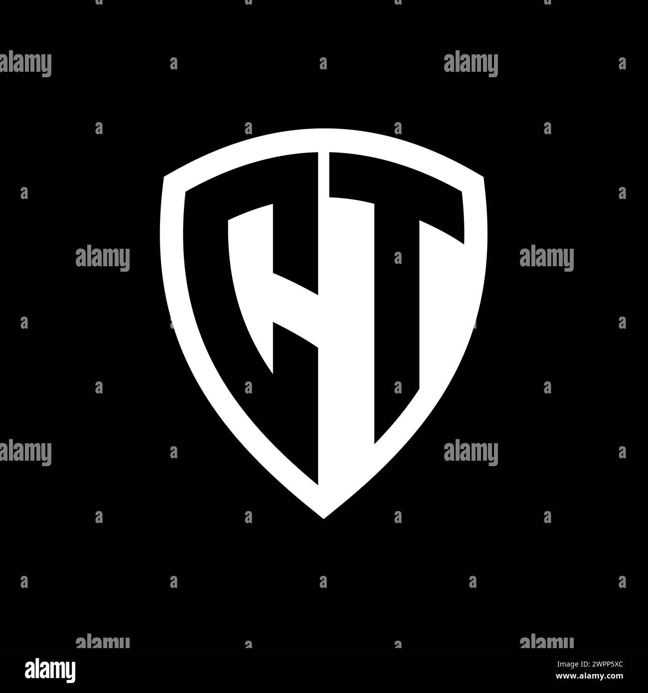 CT monogram logo with bold letters shield shape with black and white ...