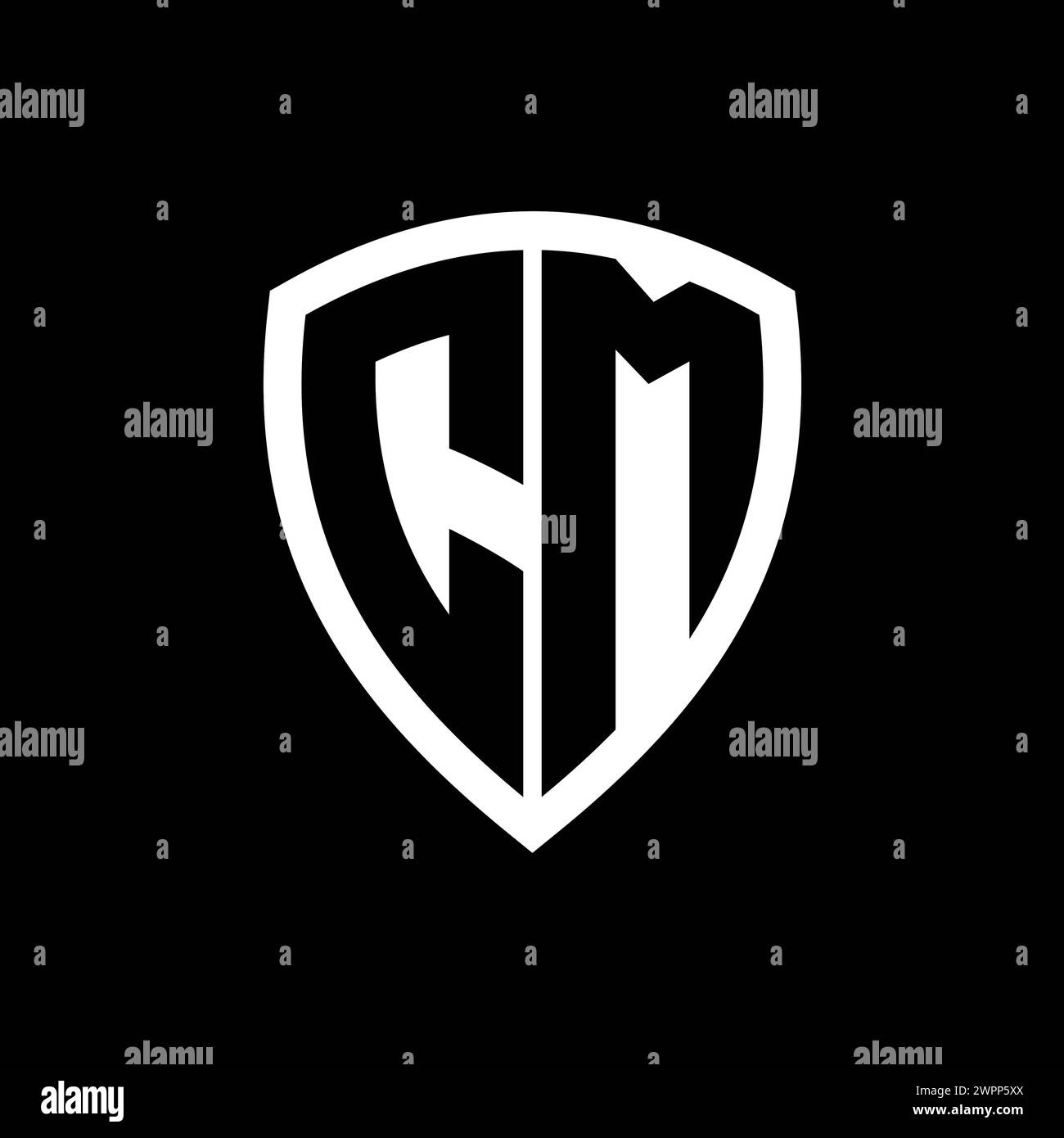 CM monogram logo with bold letters shield shape with black and white ...