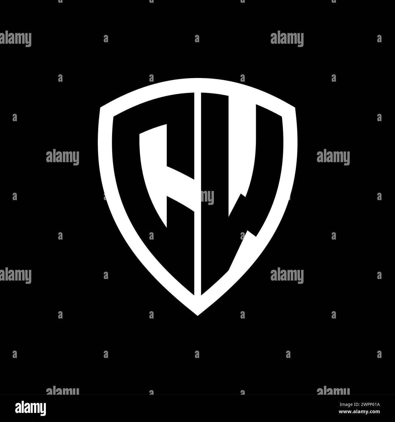 CW monogram logo with bold letters shield shape with black and white ...