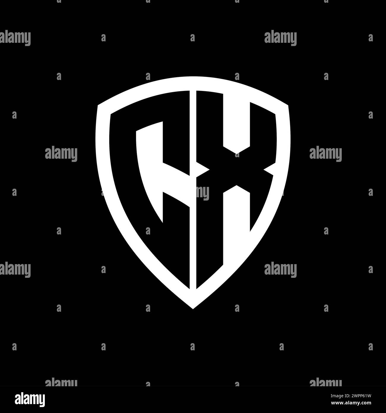 CX monogram logo with bold letters shield shape with black and white ...