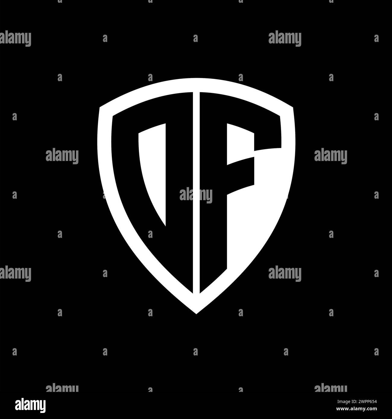 DF monogram logo with bold letters shield shape with black and white ...