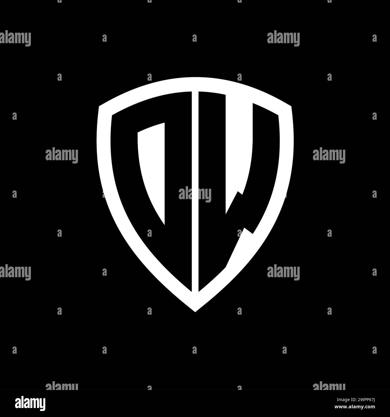 DW monogram logo with bold letters shield shape with black and white color design template Stock ...