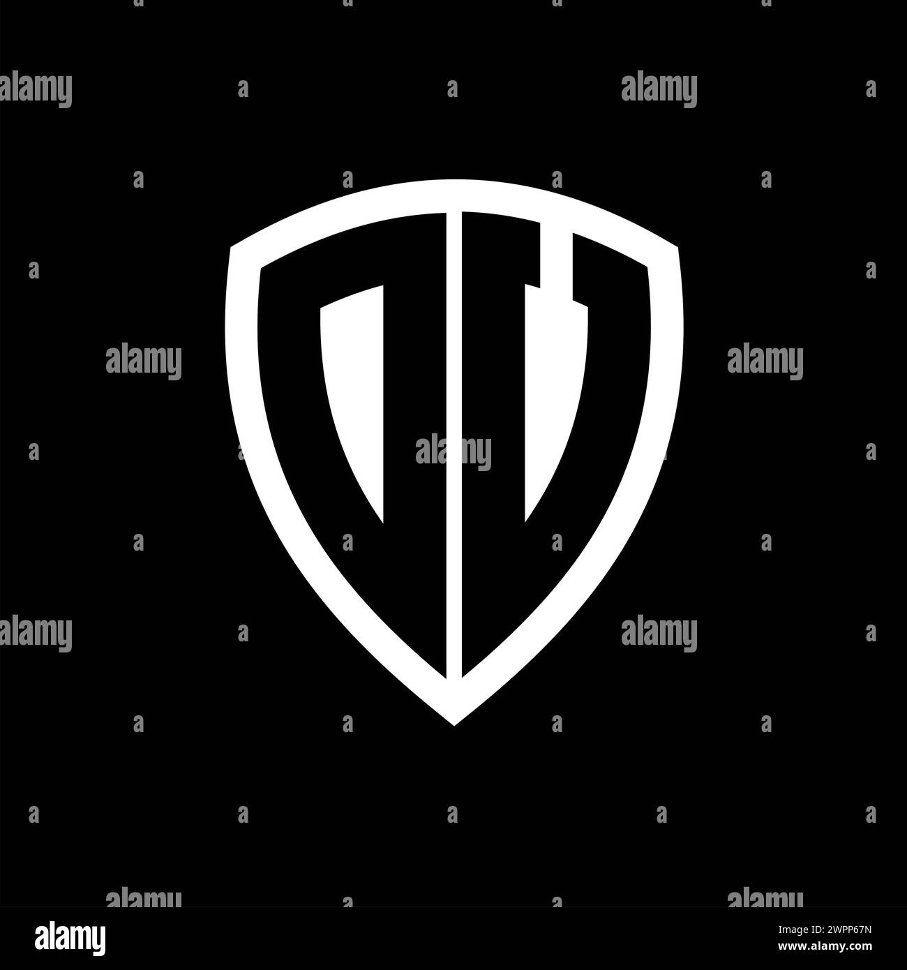 DV monogram logo with bold letters shield shape with black and white ...