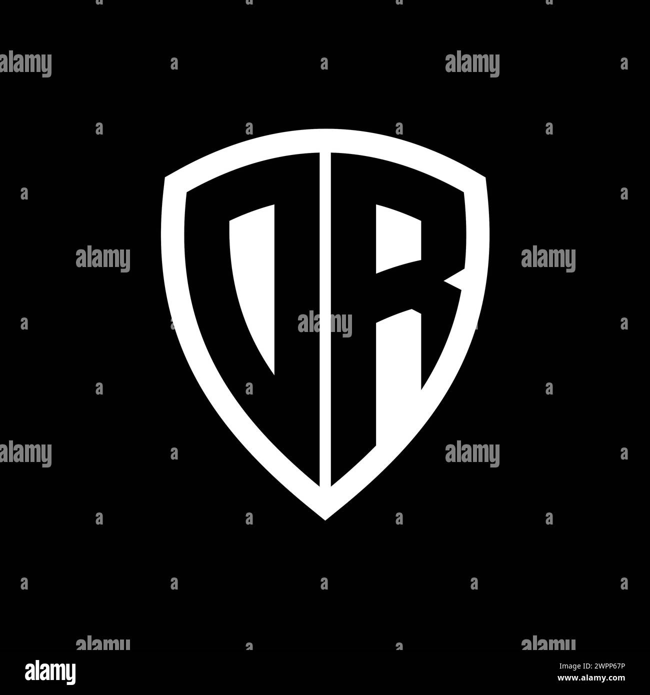 DR monogram logo with bold letters shield shape with black and white ...