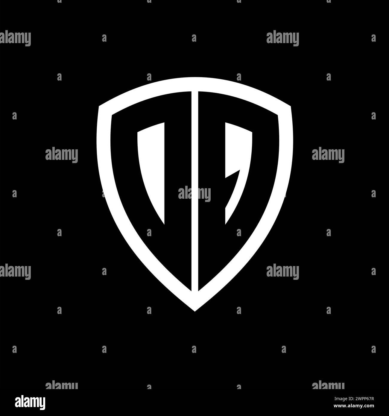 DQ monogram logo with bold letters shield shape with black and white ...