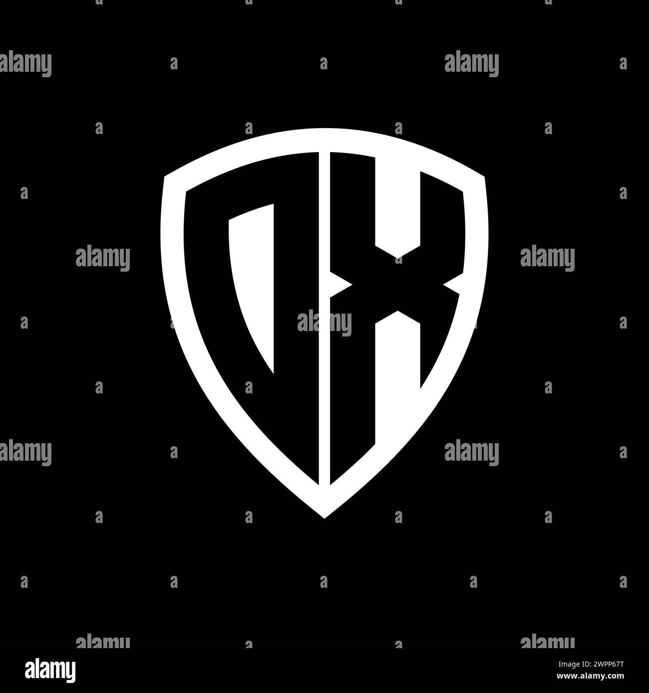 DX monogram logo with bold letters shield shape with black and white ...