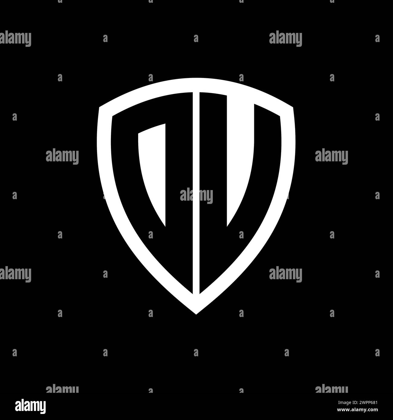 DU monogram logo with bold letters shield shape with black and white color design template Stock ...