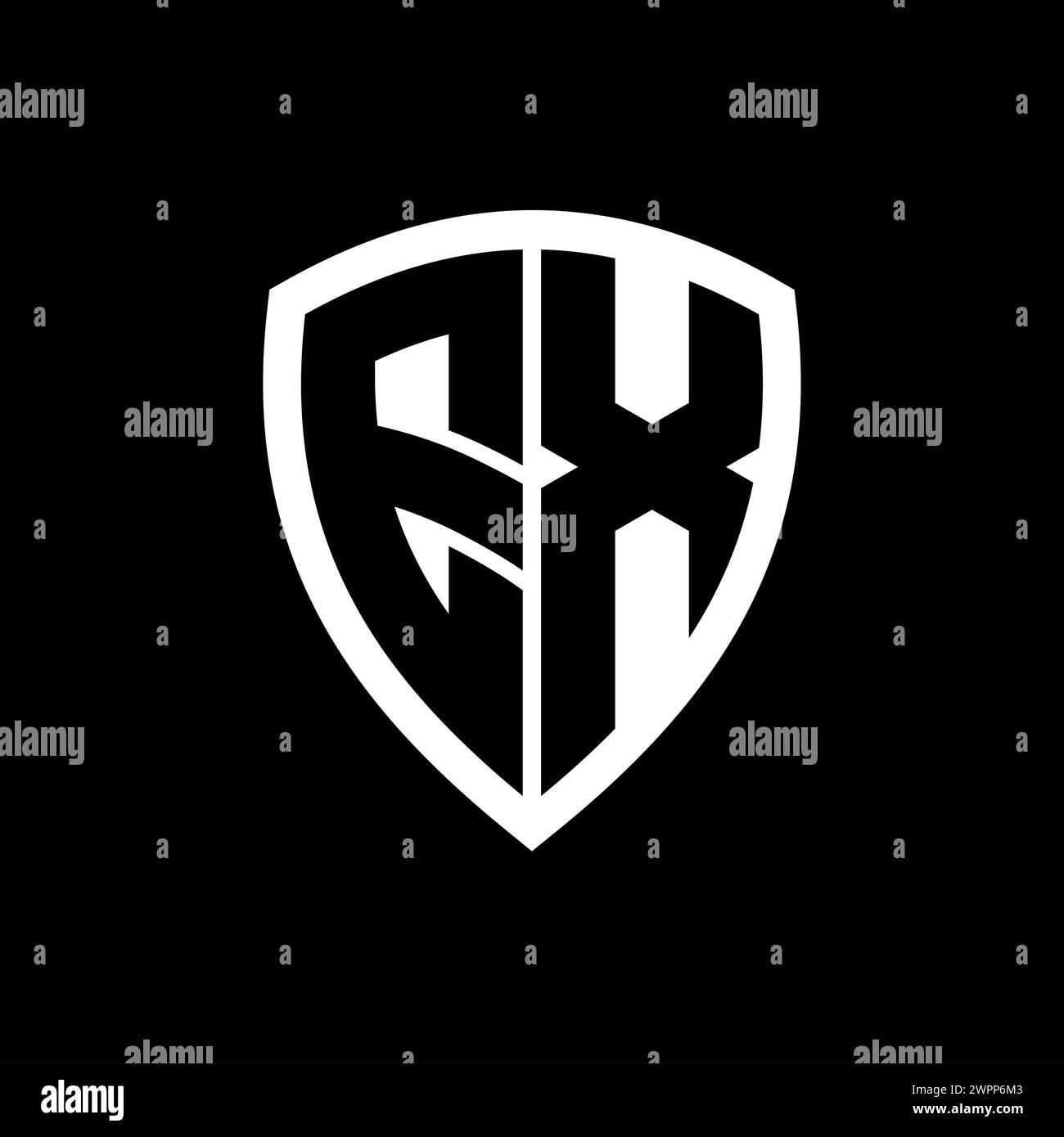 EX monogram logo with bold letters shield shape with black and white ...