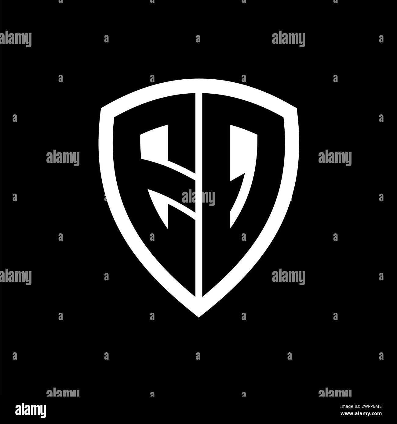 EQ monogram logo with bold letters shield shape with black and white color design template Stock ...