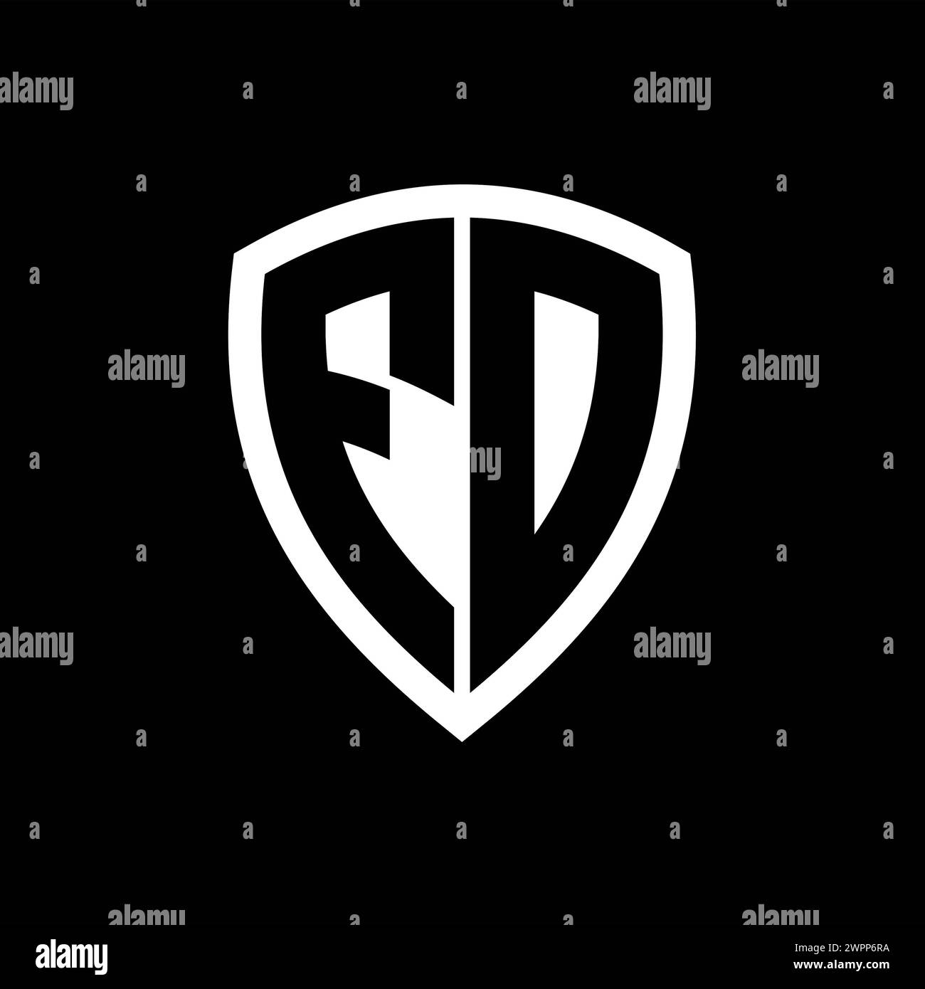 FD monogram logo with bold letters shield shape with black and white ...