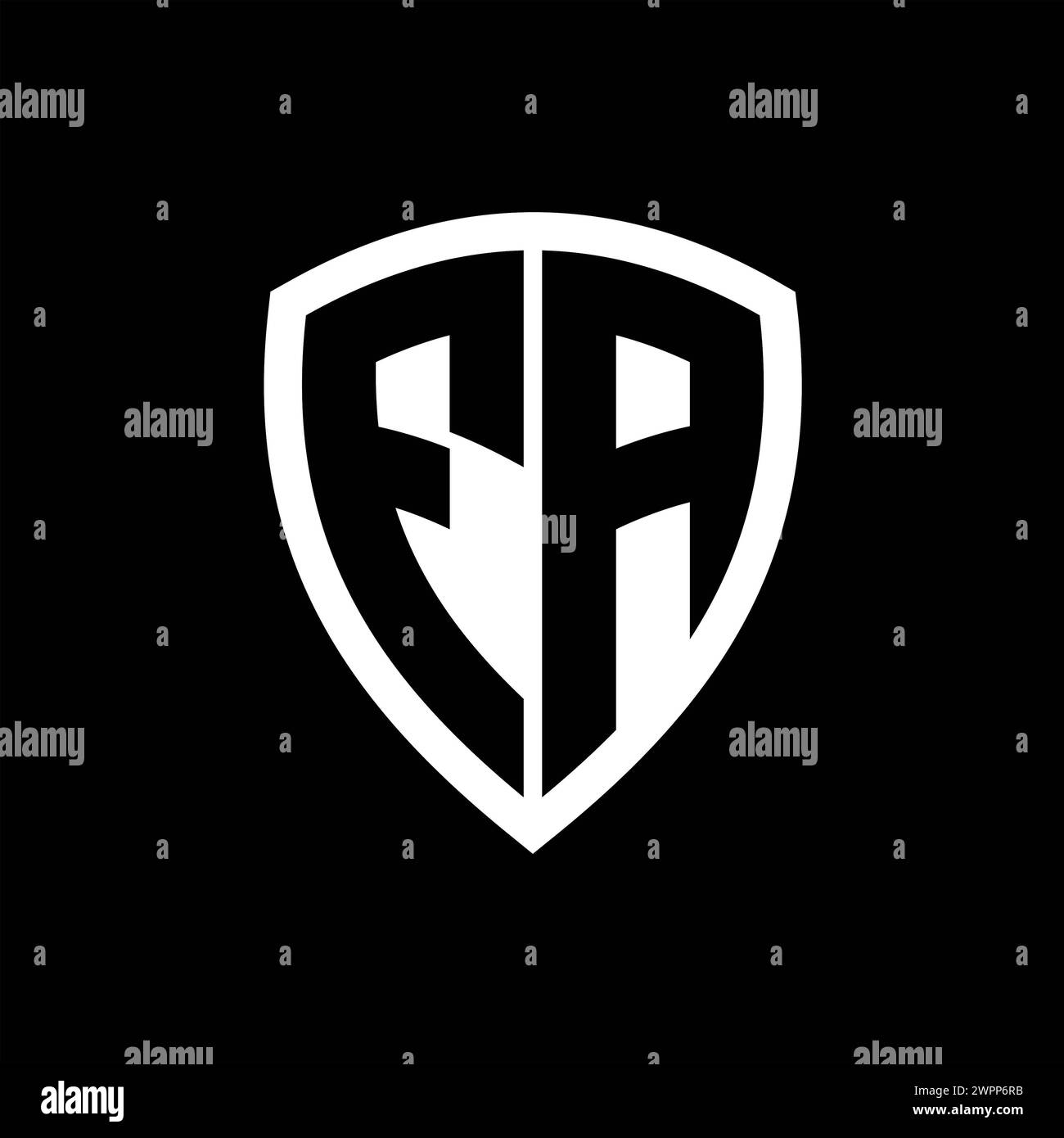 FA monogram logo with bold letters shield shape with black and white ...