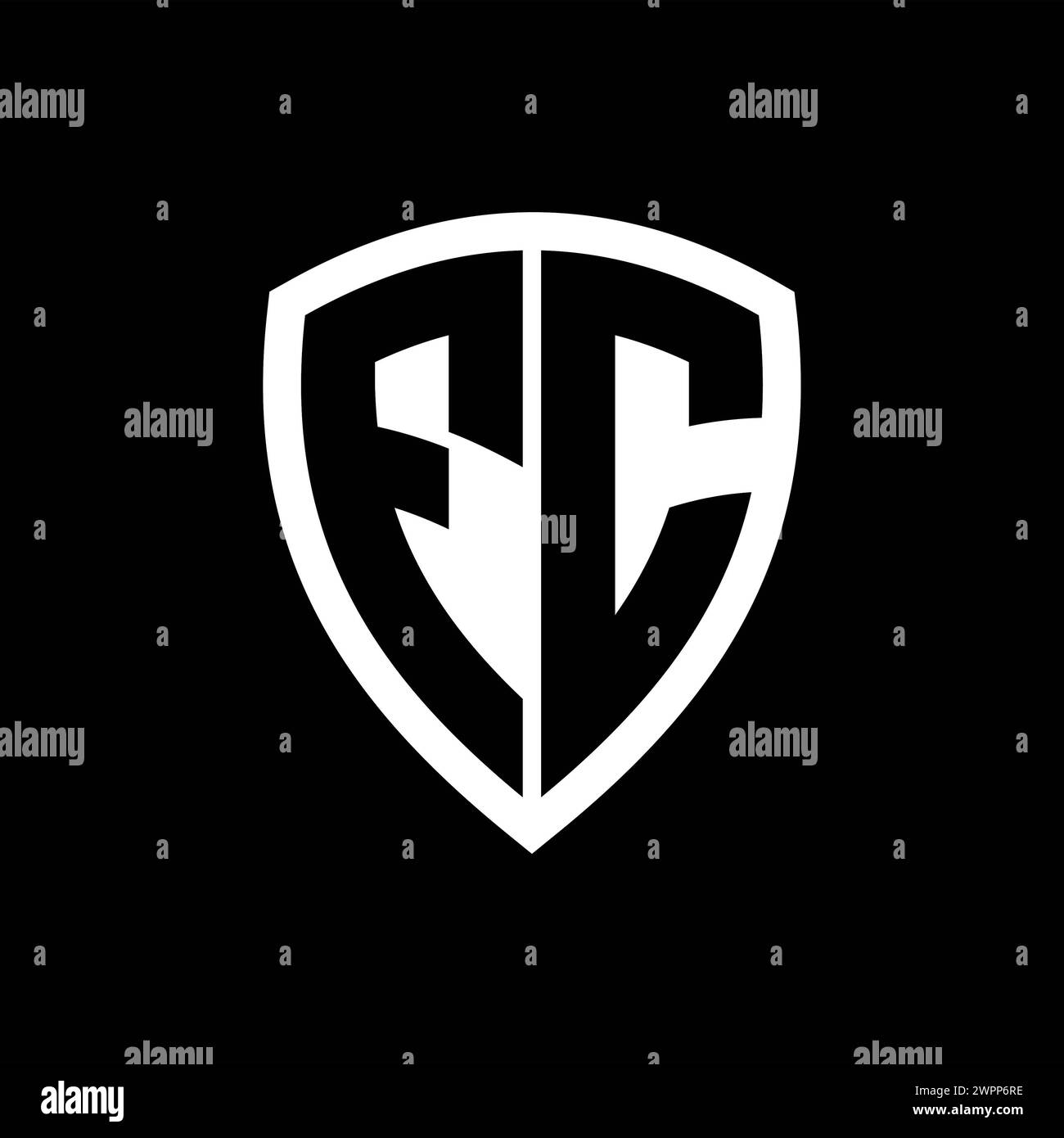 FC monogram logo with bold letters shield shape with black and white ...