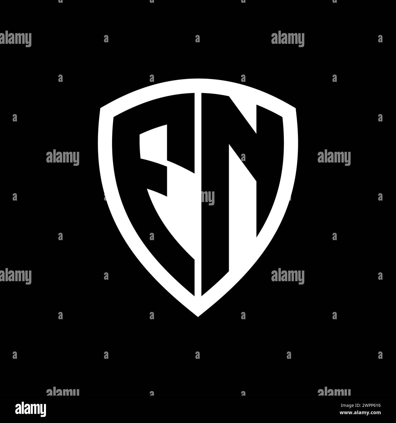 FN monogram logo with bold letters shield shape with black and white ...