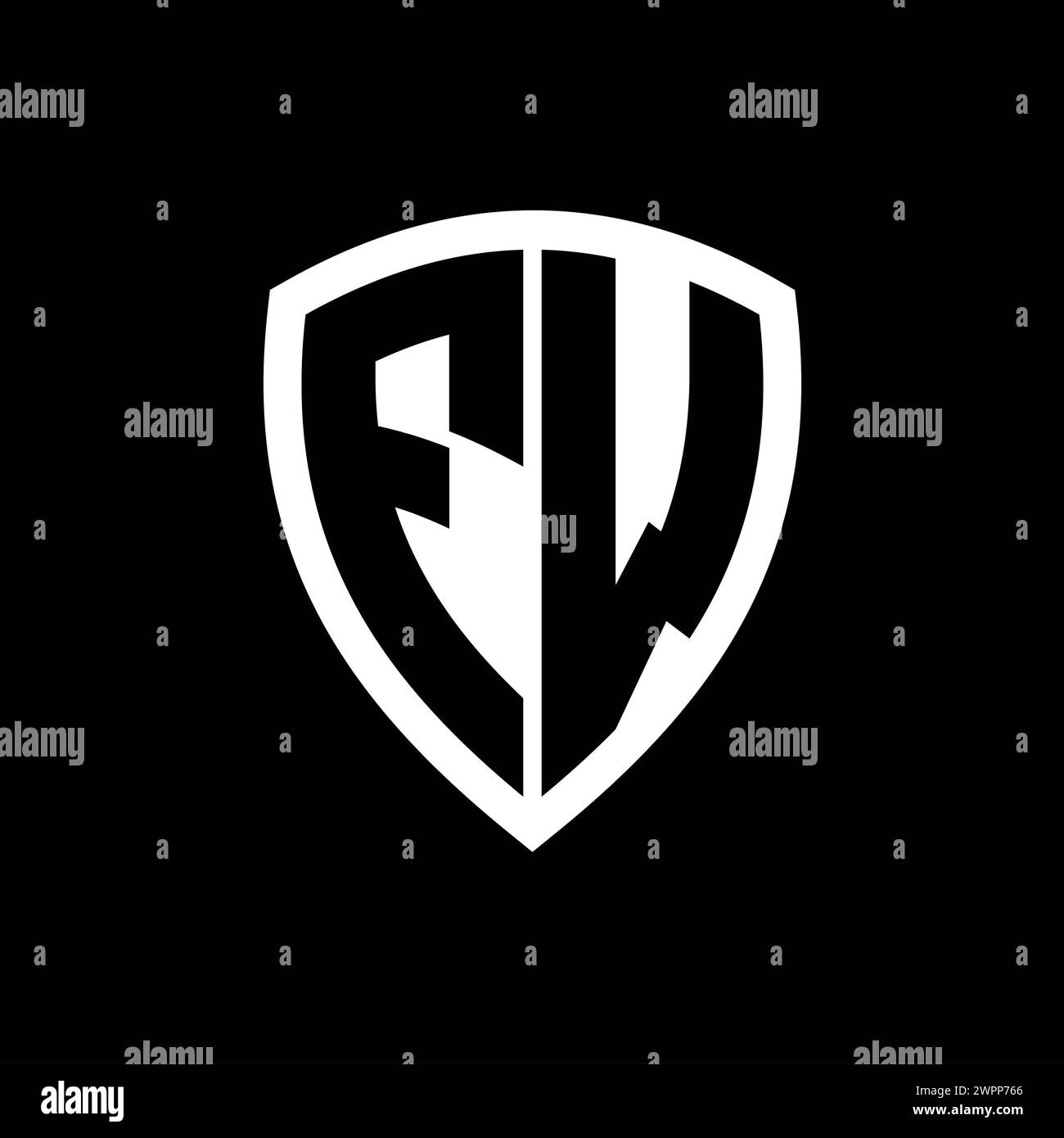 FW monogram logo with bold letters shield shape with black and white ...