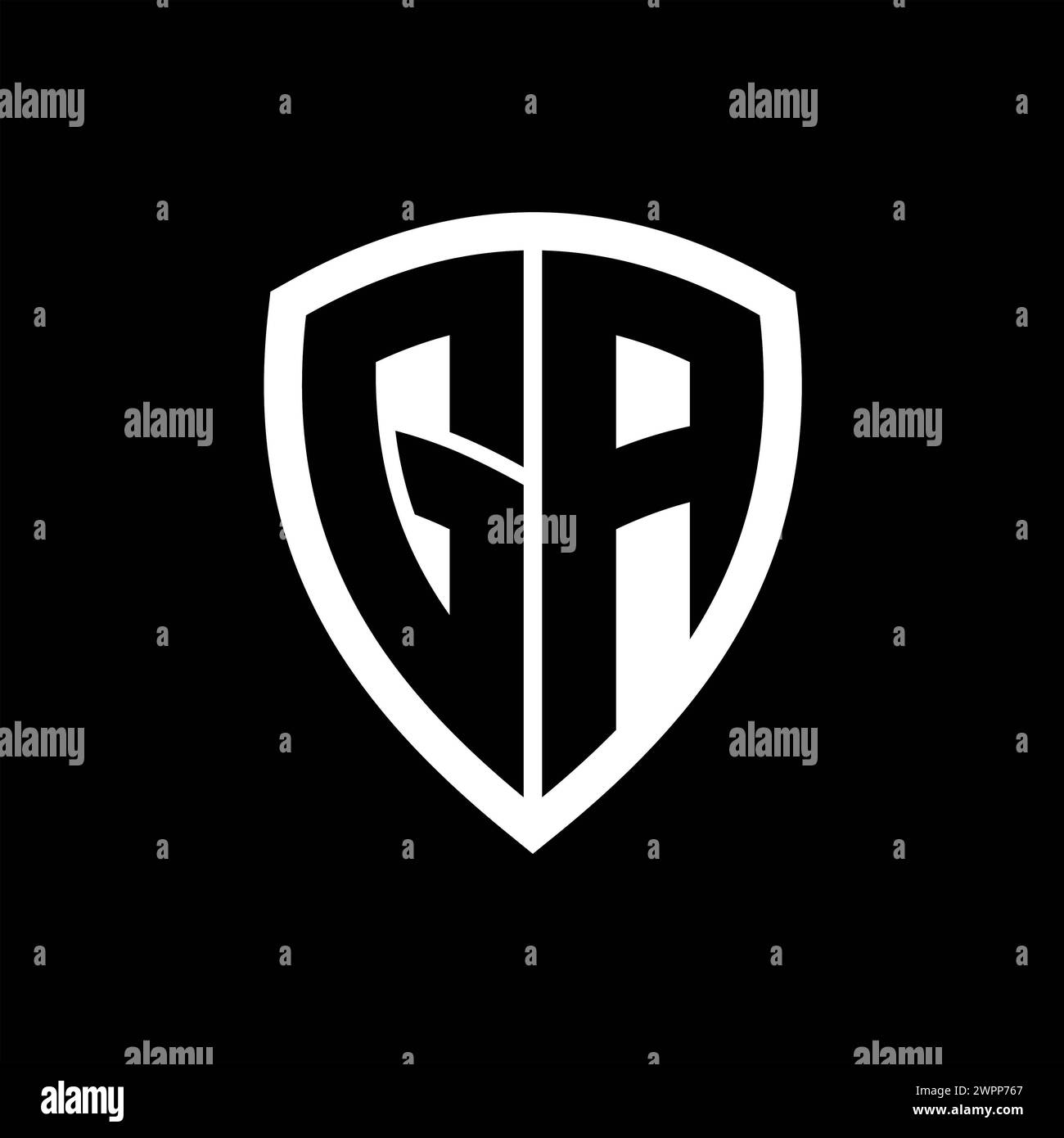 GA monogram logo with bold letters shield shape with black and white ...