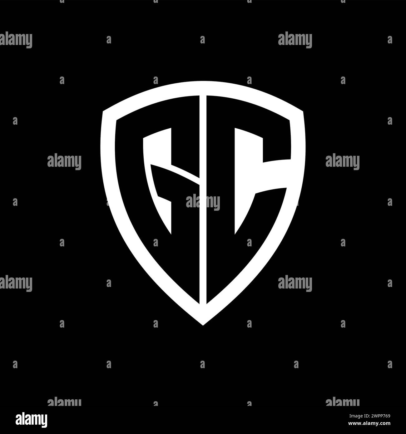 GC monogram logo with bold letters shield shape with black and white color design template Stock ...