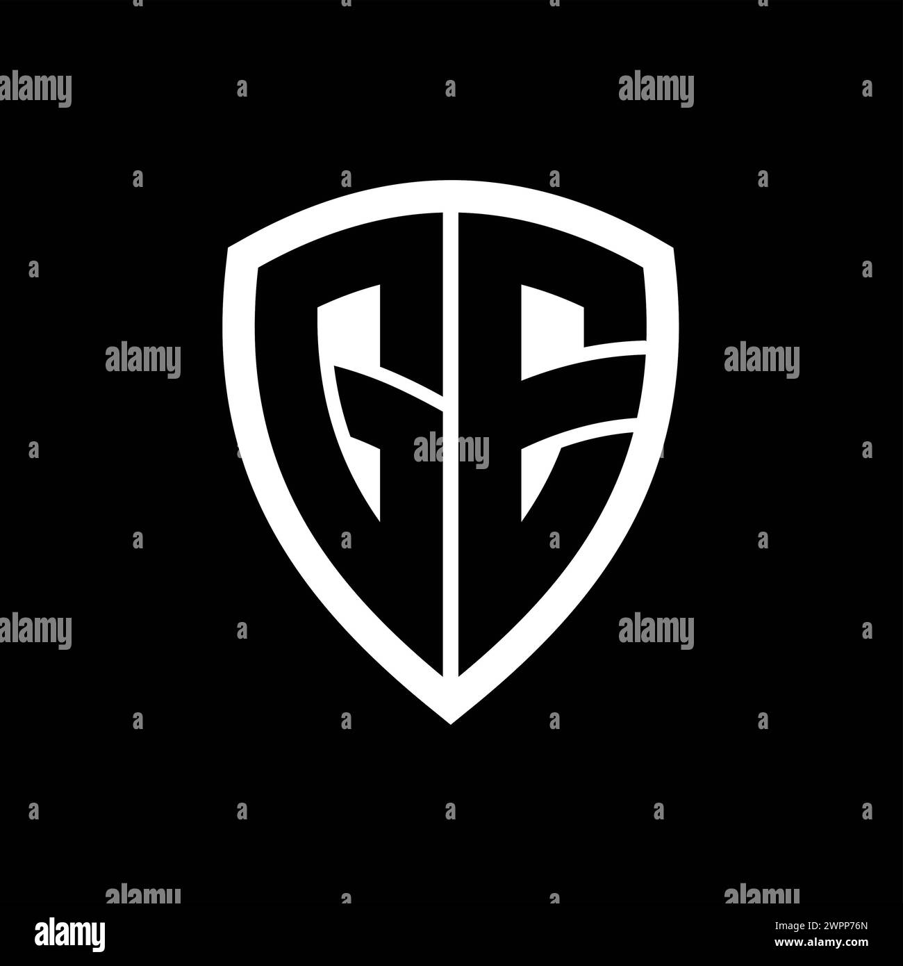 GE monogram logo with bold letters shield shape with black and white ...