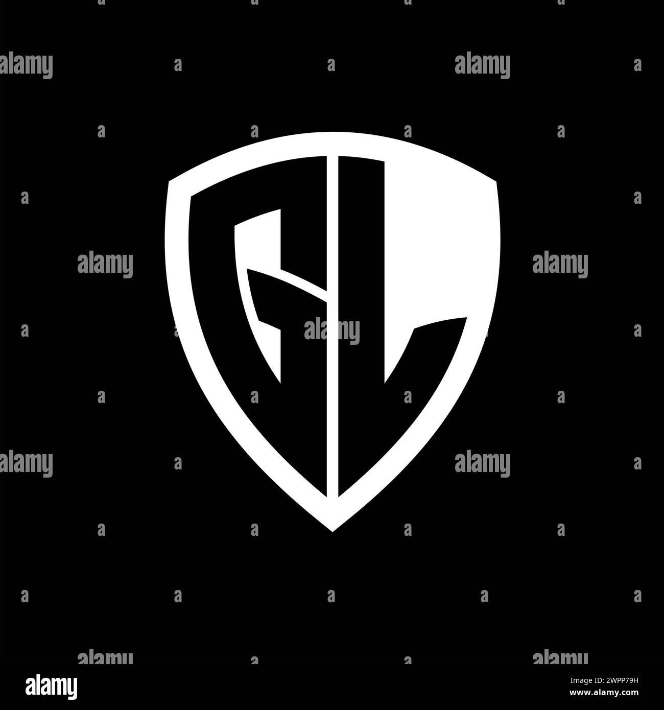 GL monogram logo with bold letters shield shape with black and white ...