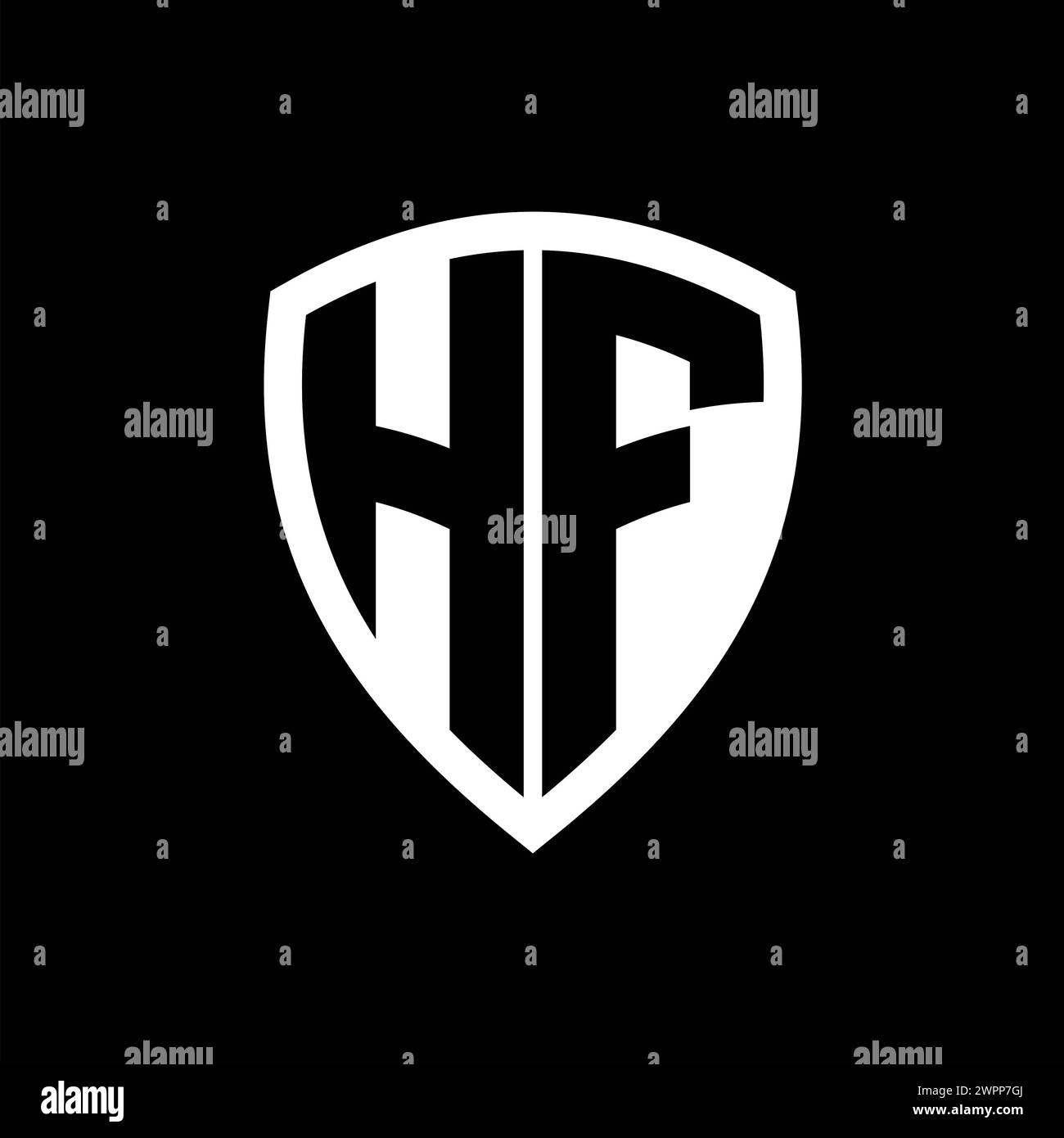 HF monogram logo with bold letters shield shape with black and white ...