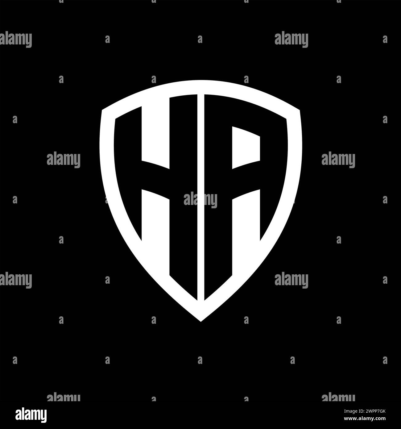 HA monogram logo with bold letters shield shape with black and white ...