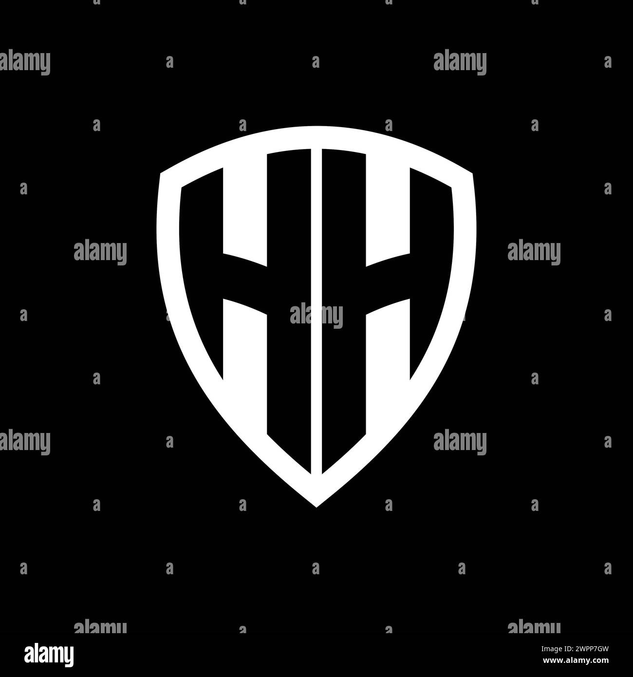HH monogram logo with bold letters shield shape with black and white ...