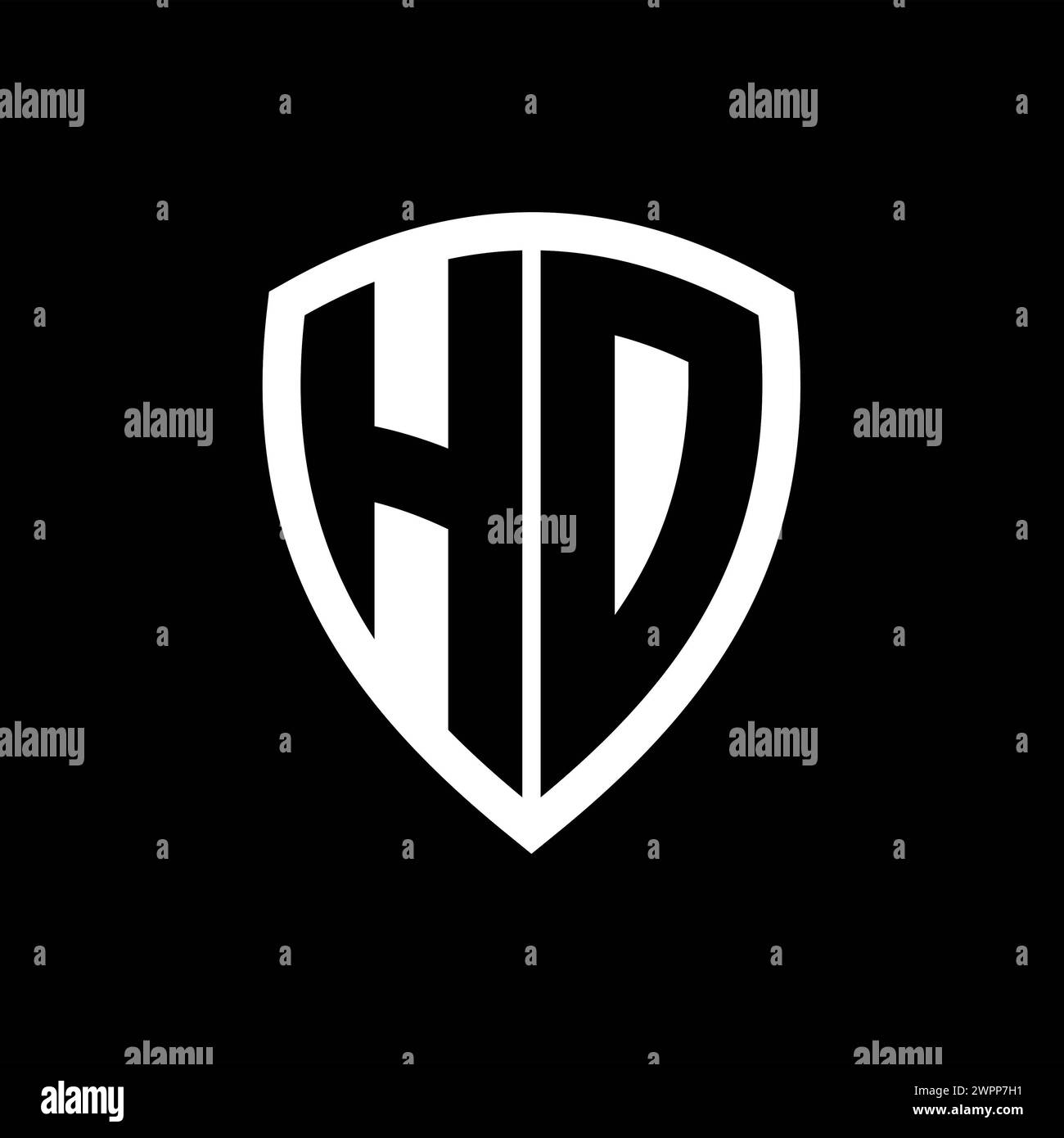 HD monogram logo with bold letters shield shape with black and white ...
