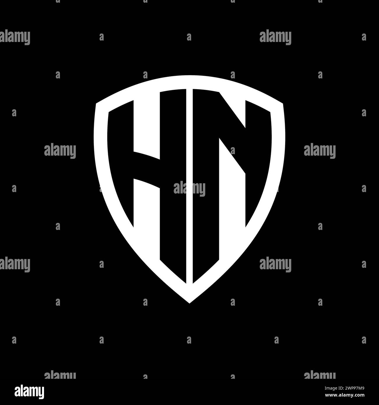 HN monogram logo with bold letters shield shape with black and white ...