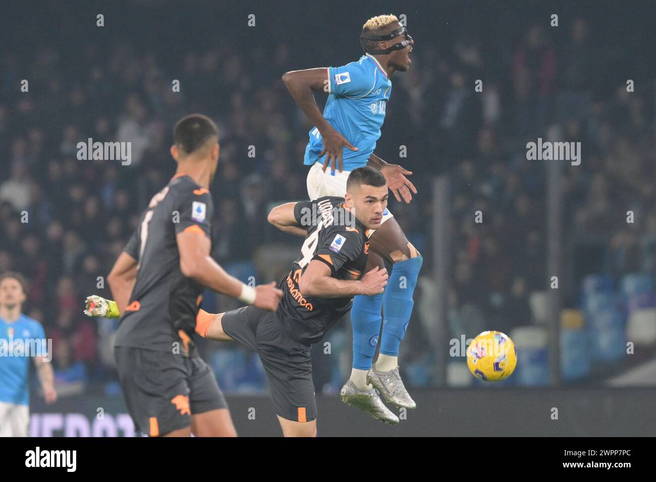 Naples, Italy. 08th Mar, 2024. Victor Osimen of SSC Napoli competes for ...