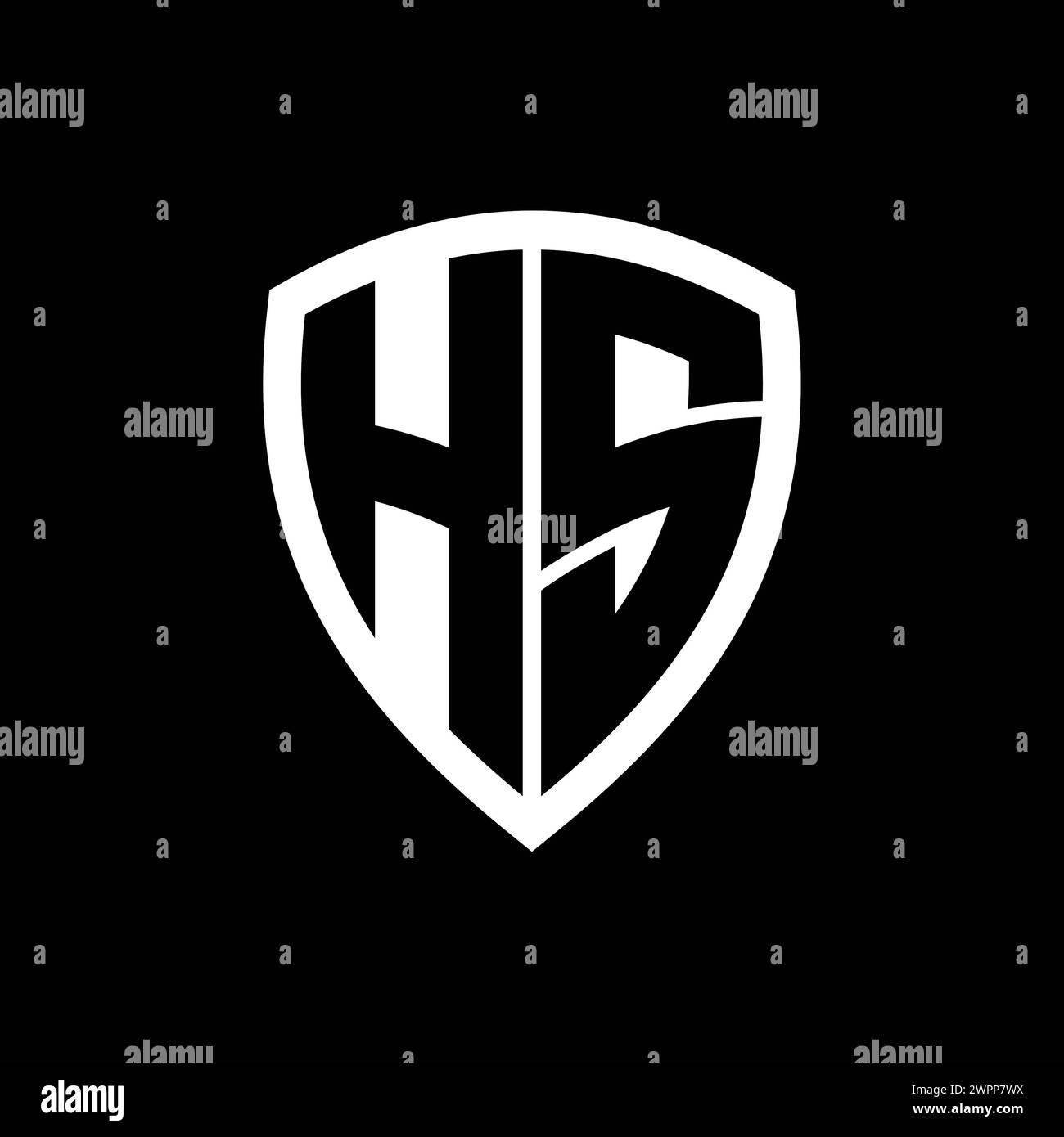 HS monogram logo with bold letters shield shape with black and white ...
