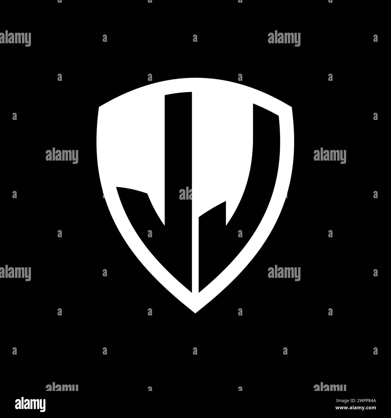JJ monogram logo with bold letters shield shape with black and white color design template Stock ...