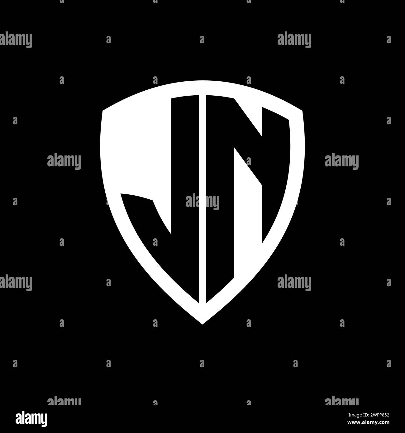 JN monogram logo with bold letters shield shape with black and white ...