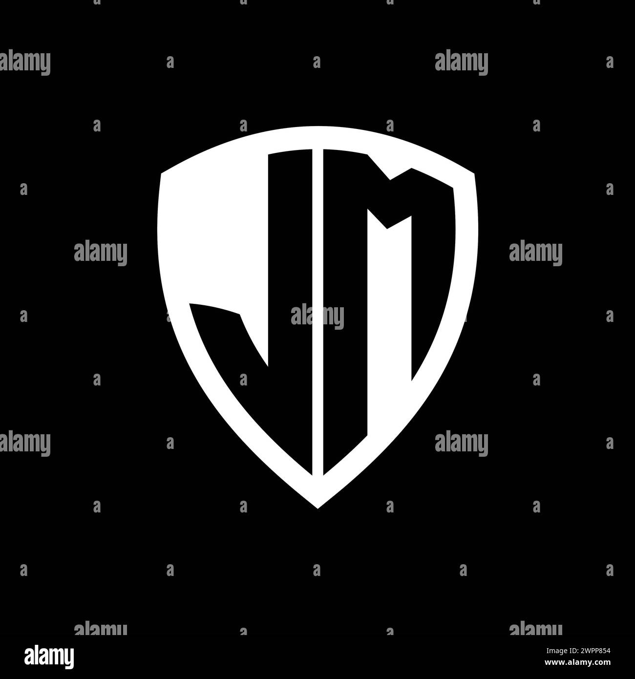JM monogram logo with bold letters shield shape with black and white color design template Stock ...