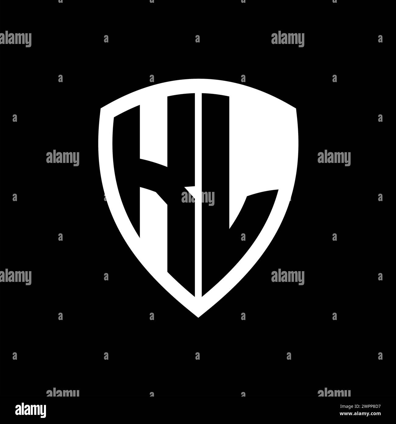 KL monogram logo with bold letters shield shape with black and white ...