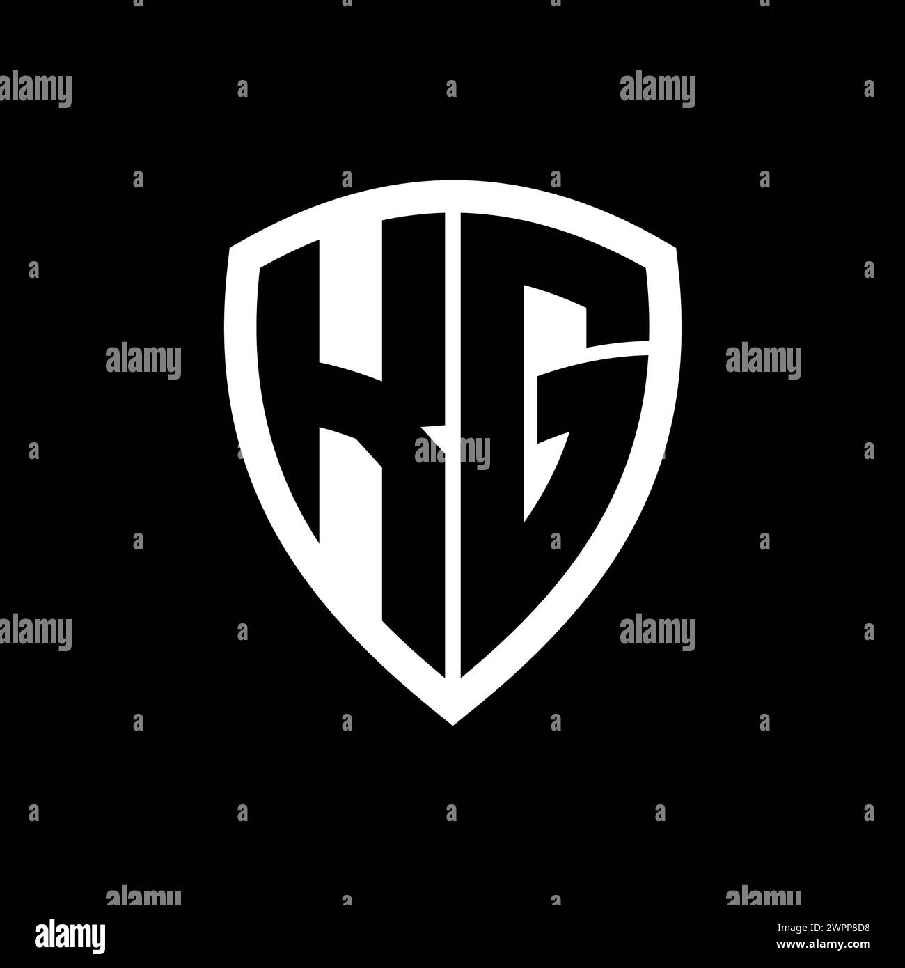 KG monogram logo with bold letters shield shape with black and white ...