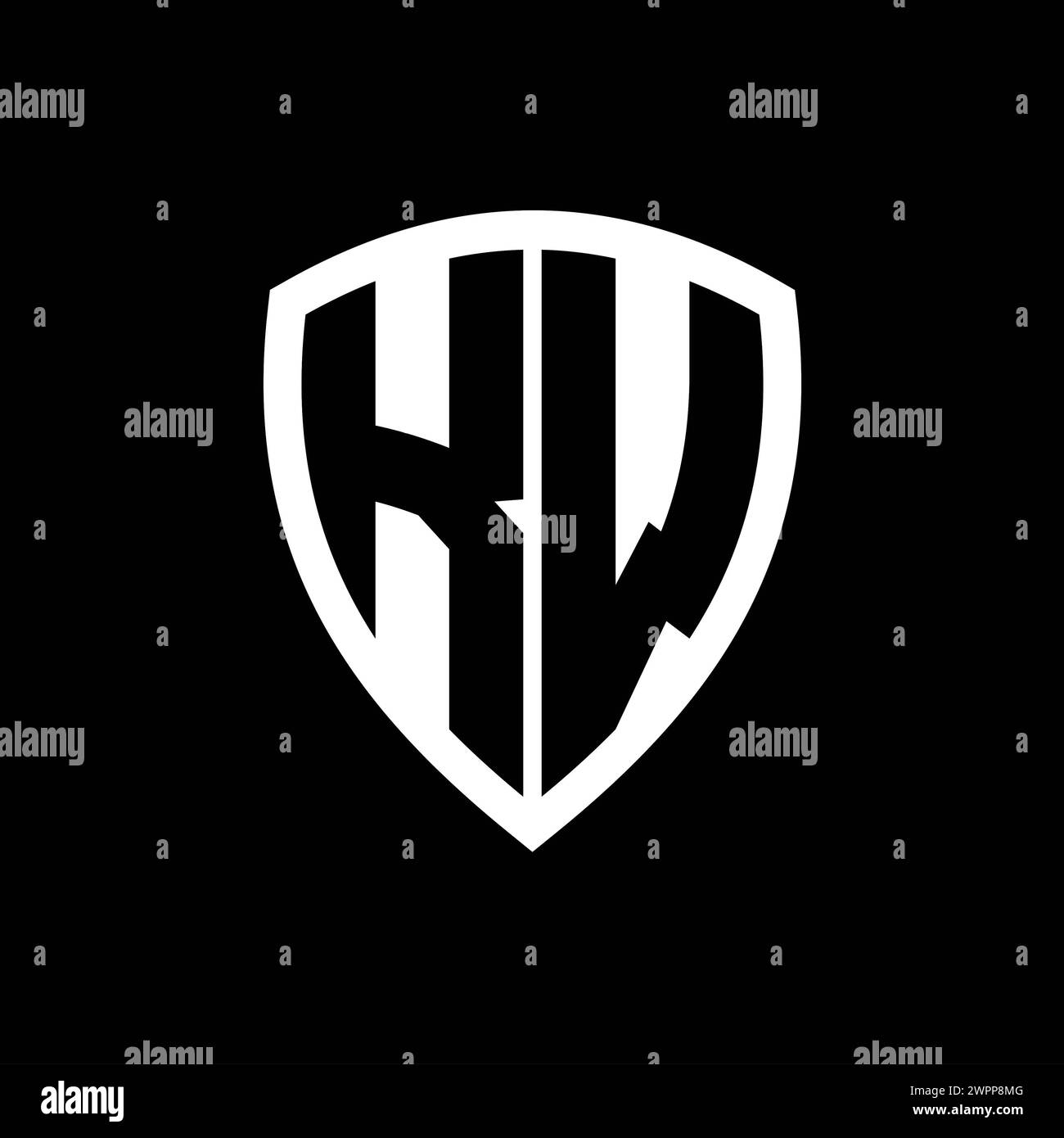 KW monogram logo with bold letters shield shape with black and white ...