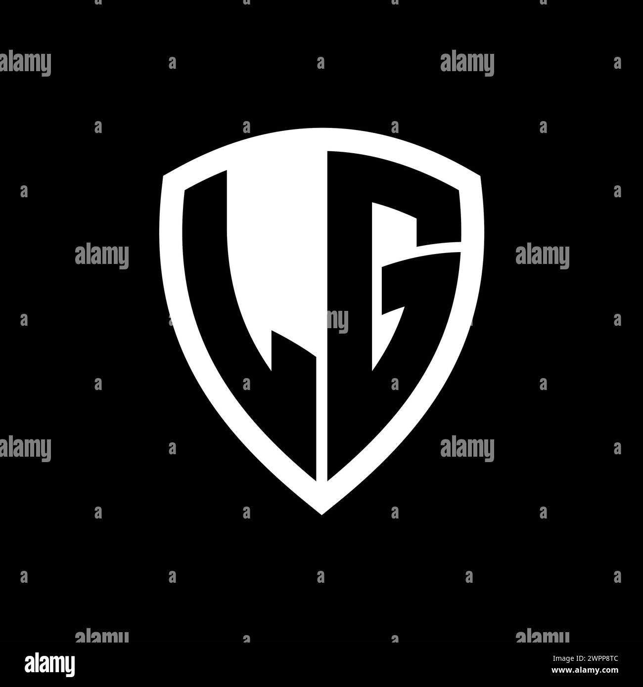 LG monogram logo with bold letters shield shape with black and white ...