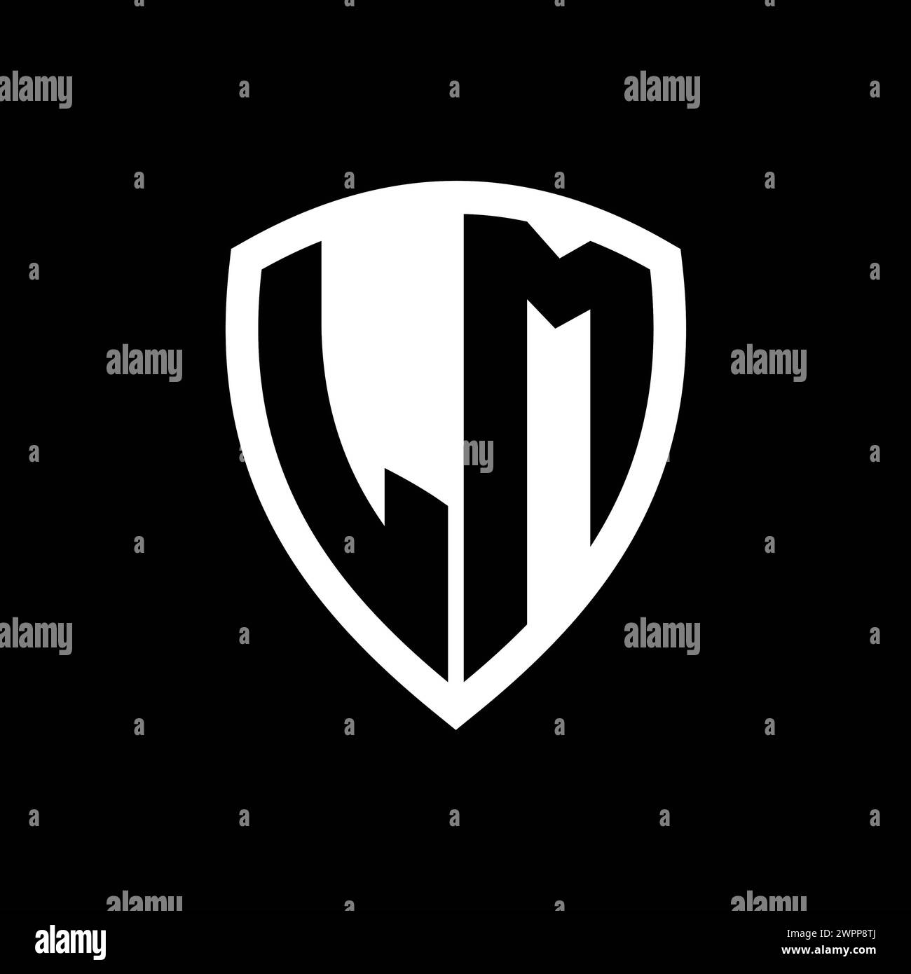LM monogram logo with bold letters shield shape with black and white ...