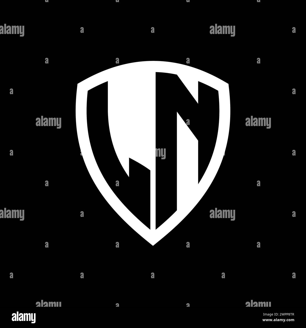 LN monogram logo with bold letters shield shape with black and white ...